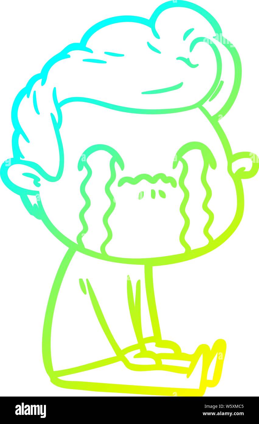 cold gradient line drawing of a cartoon man crying Stock Vector Image ...