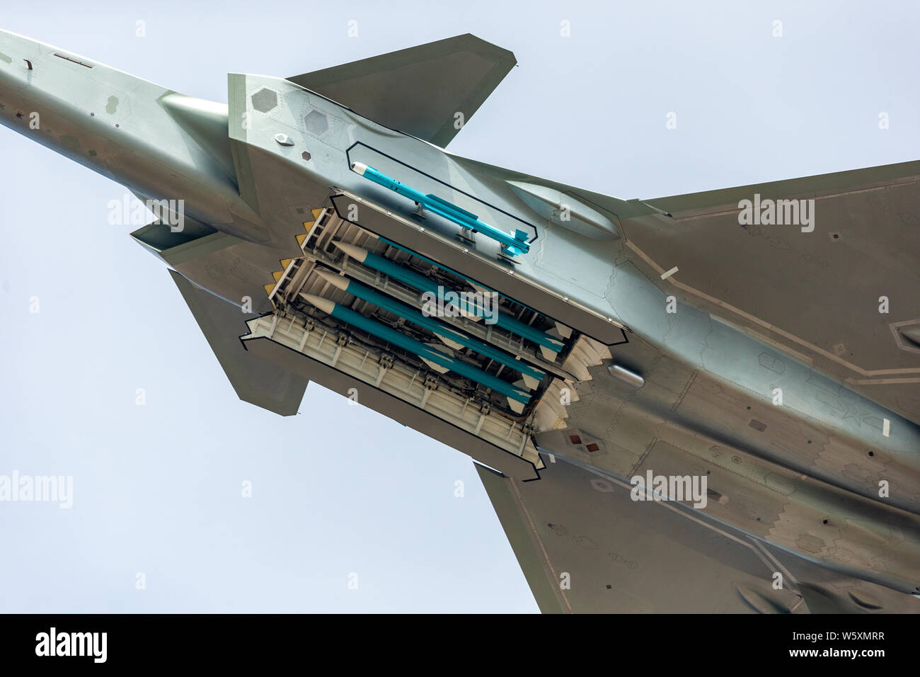A guided-missiles-armed J-20 stealth fighter jet of the Chinese People ...