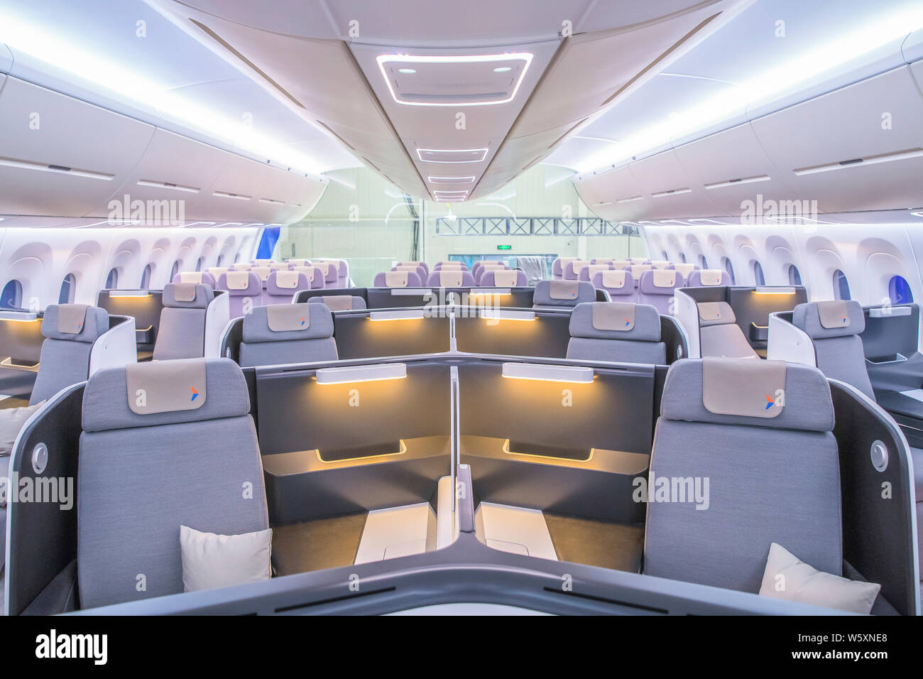 Interior view of a full-size mock-up of the CR929 widebody jet ...