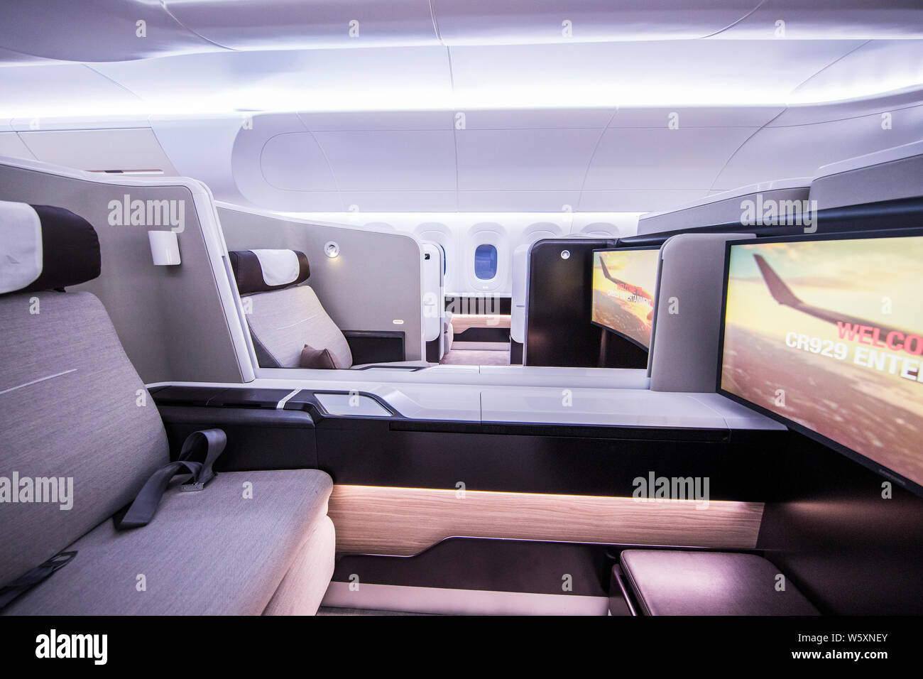 Interior view of a full-size mock-up of the CR929 widebody jet ...