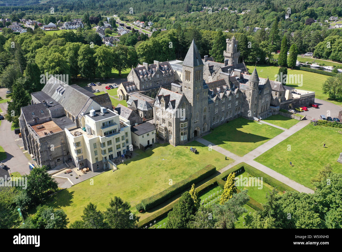 Fort Augustus, UK, 30 July 2019. Fort Augustus Abbey on the shore of ...