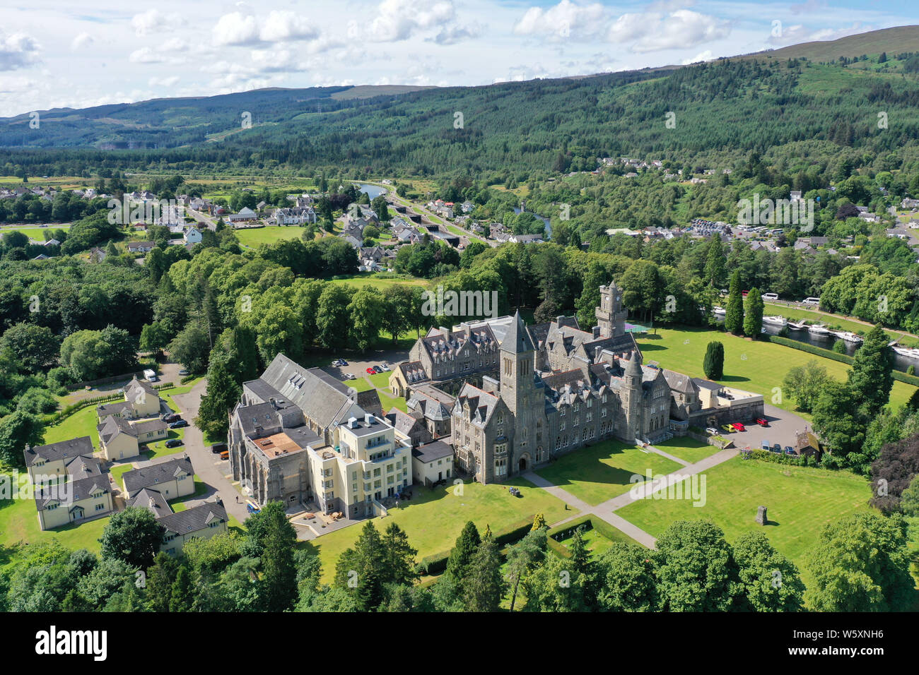 Fort Augustus, UK, 30 July 2019. Fort Augustus Abbey on the shore of ...