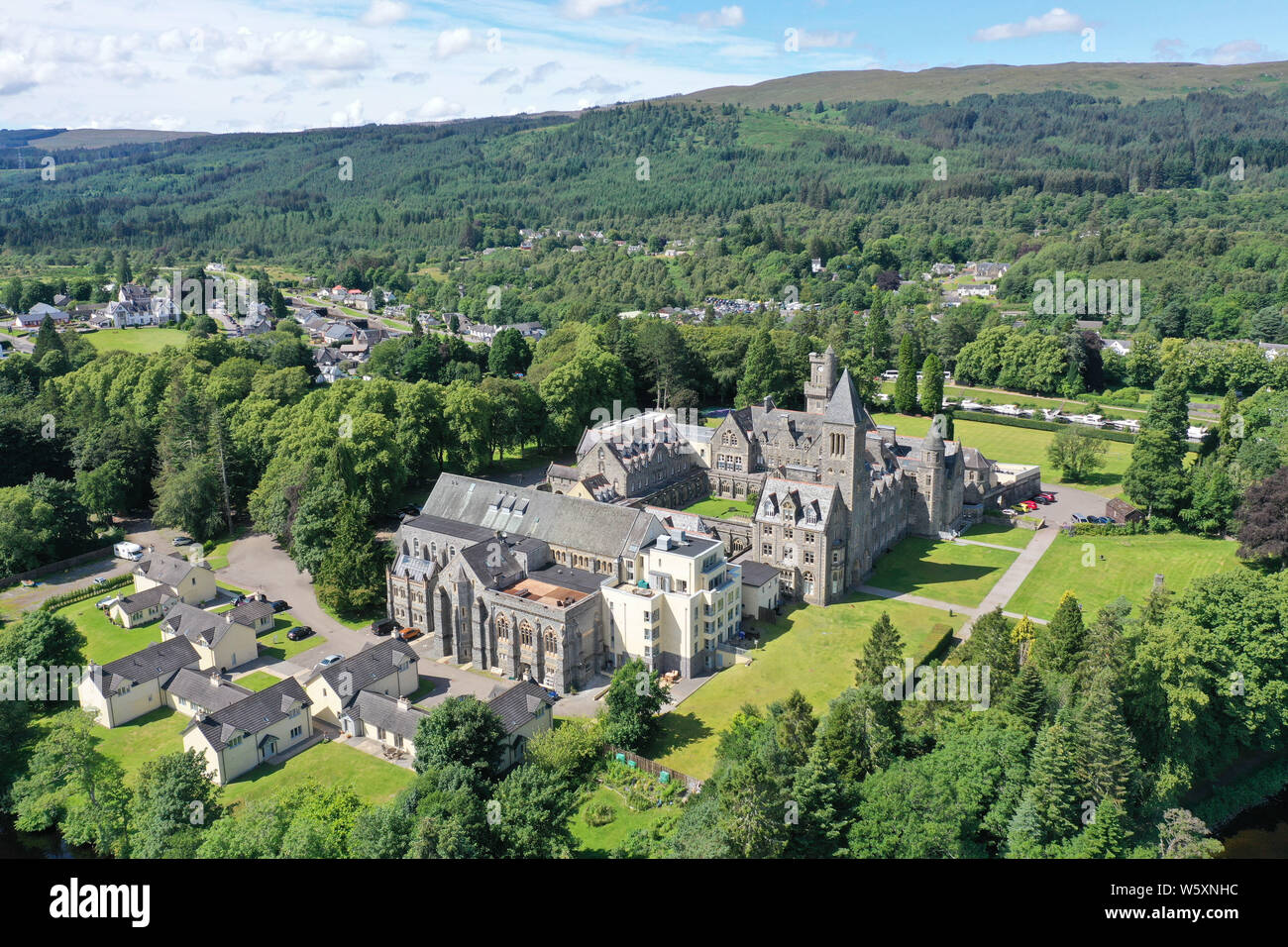 Fort Augustus, UK, 30 July 2019. Fort Augustus Abbey on the shore of ...