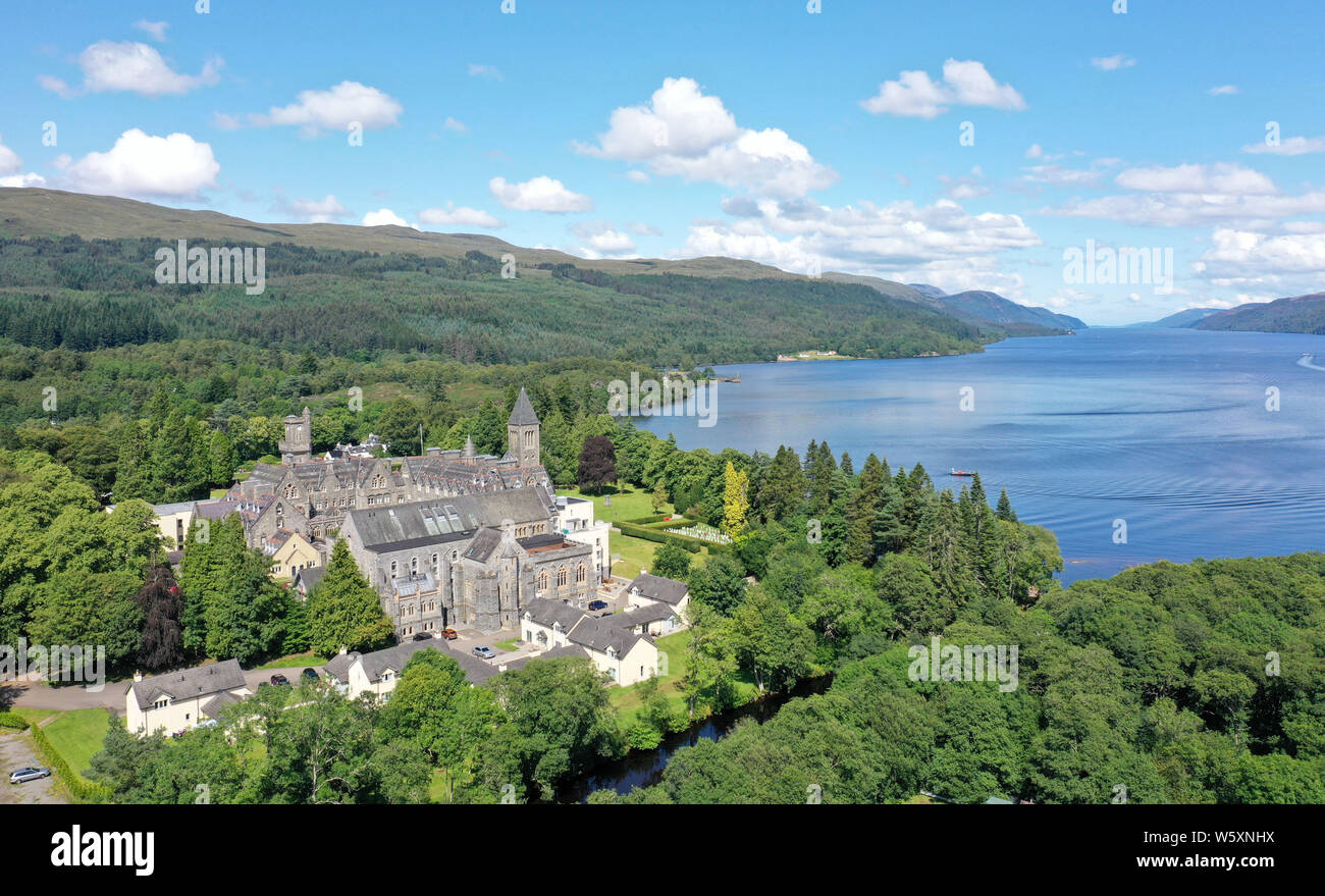 Fort Augustus, UK, 30 July 2019. Fort Augustus Abbey on the shore of ...