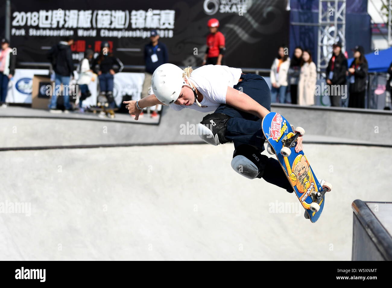 A player competes in the women's final match during the 2018 World ...