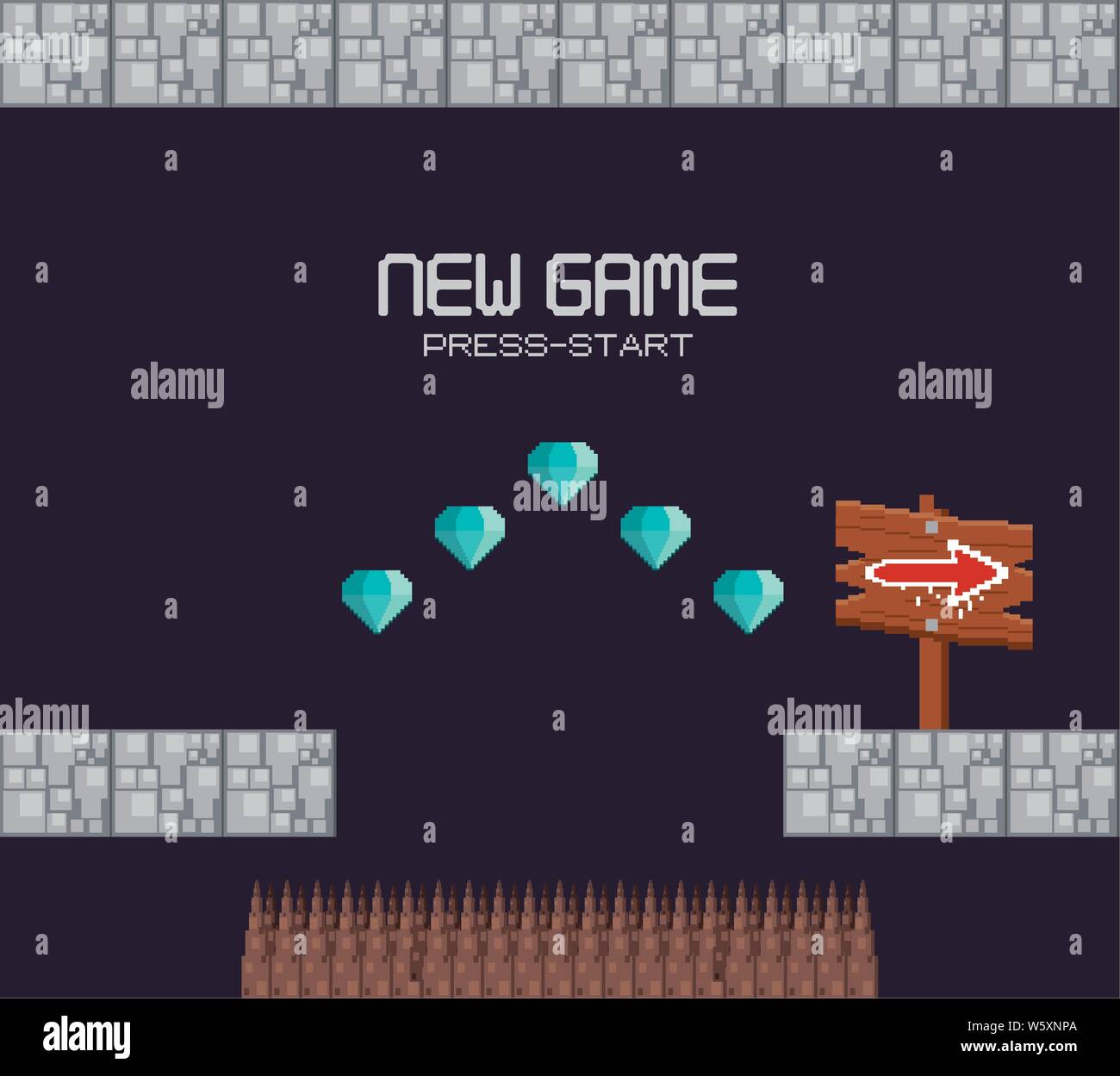 Retro videogame scenery with terrain pixelated Stock Vector Image & Art ...