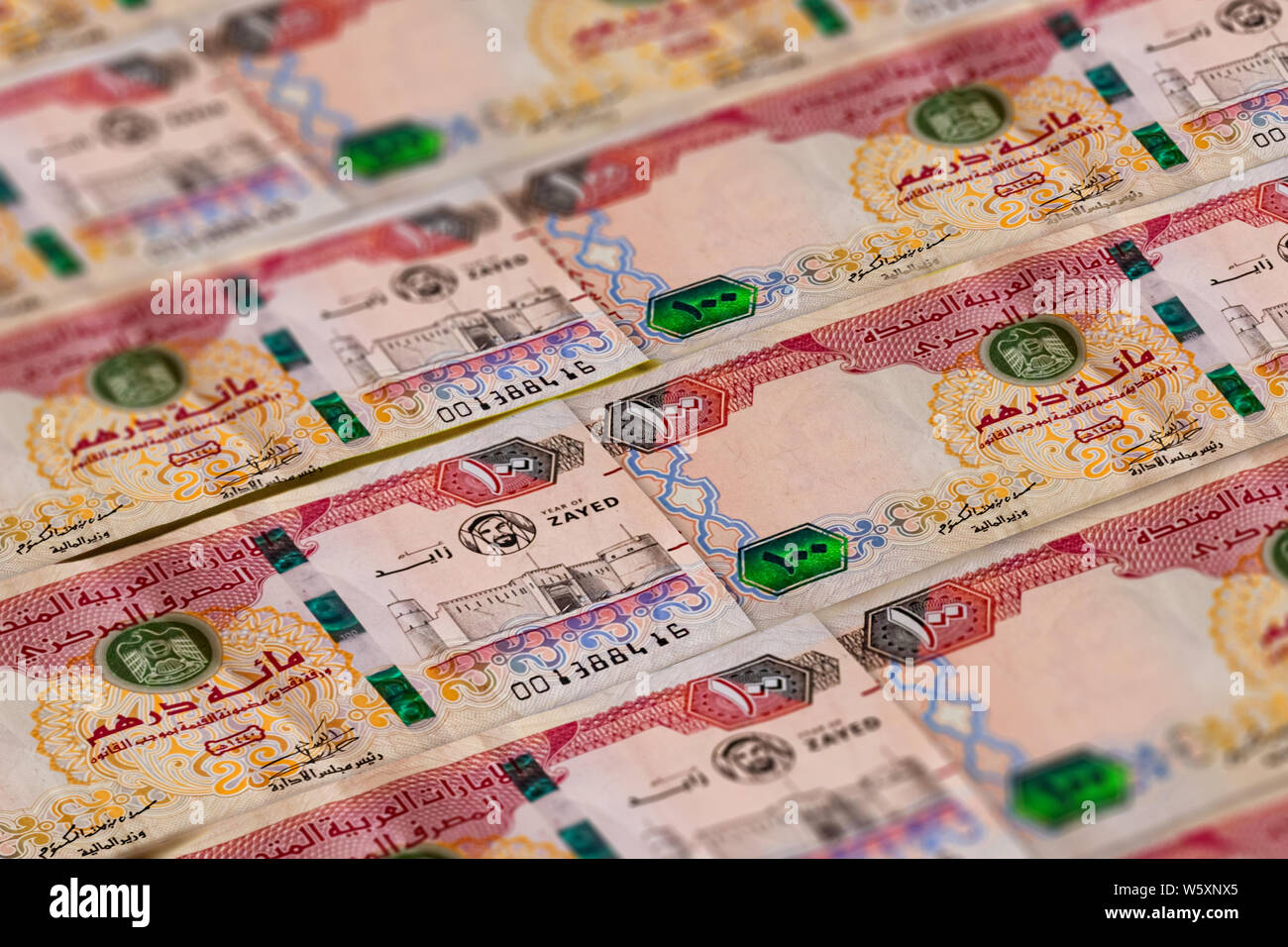United Arab Emirates Dirham banknotes background. UAE Dirhams pattern ...