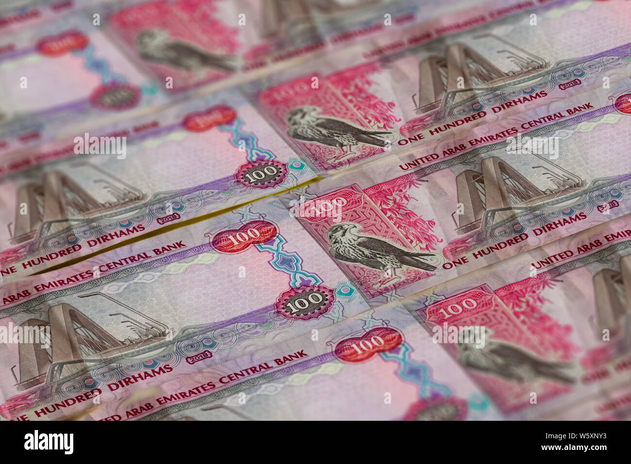 United Arab Emirates Dirham banknotes background. UAE Dirhams pattern ...