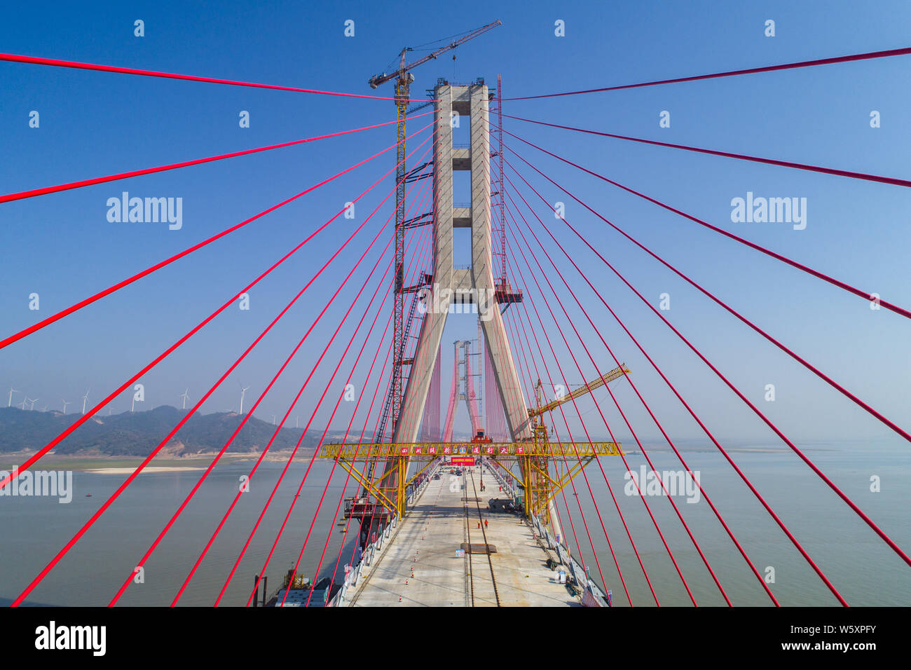 A view of the construction site of the Poyang Lake No. 2 Bridge, which ...