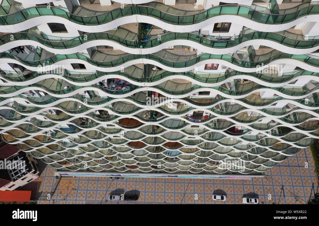 A view of an instant noodle-shaped high-rise residential apartment ...