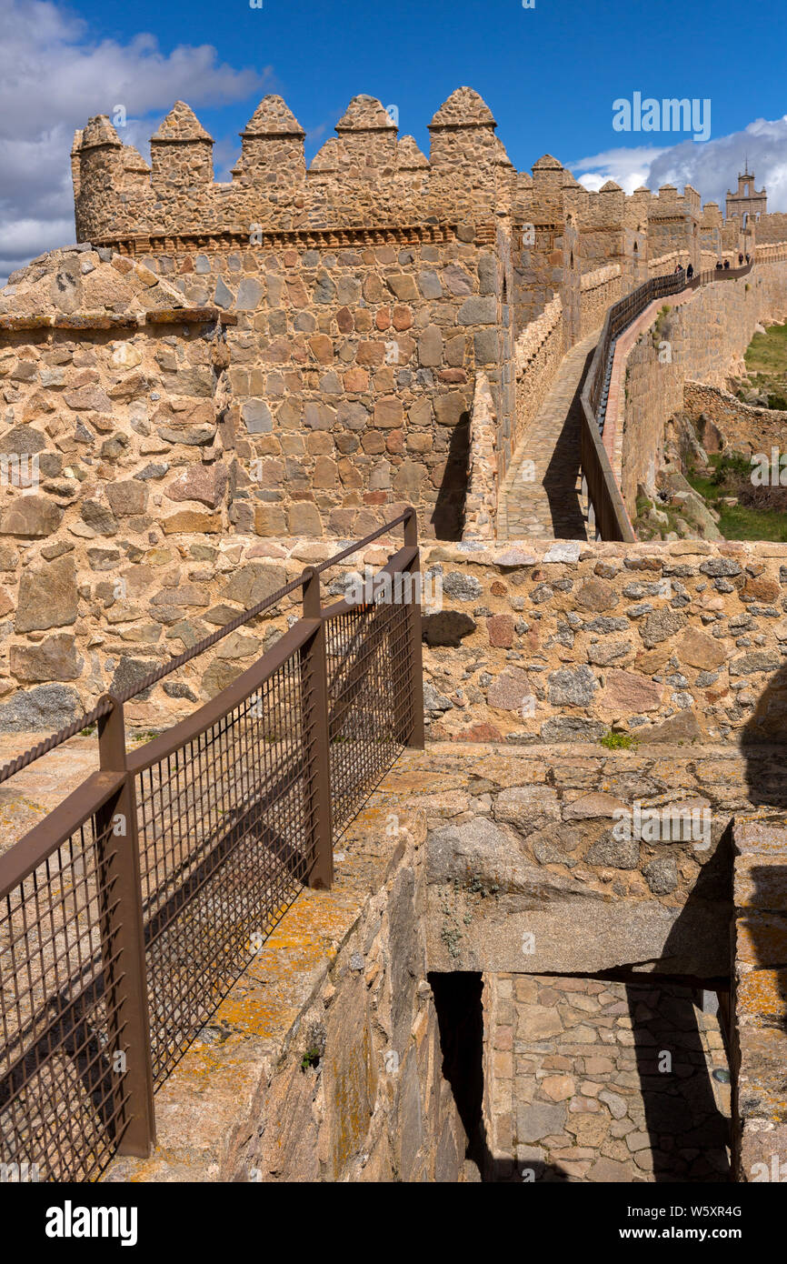 Ancient fortification of Avila, from the top of the walls, Castile and ...