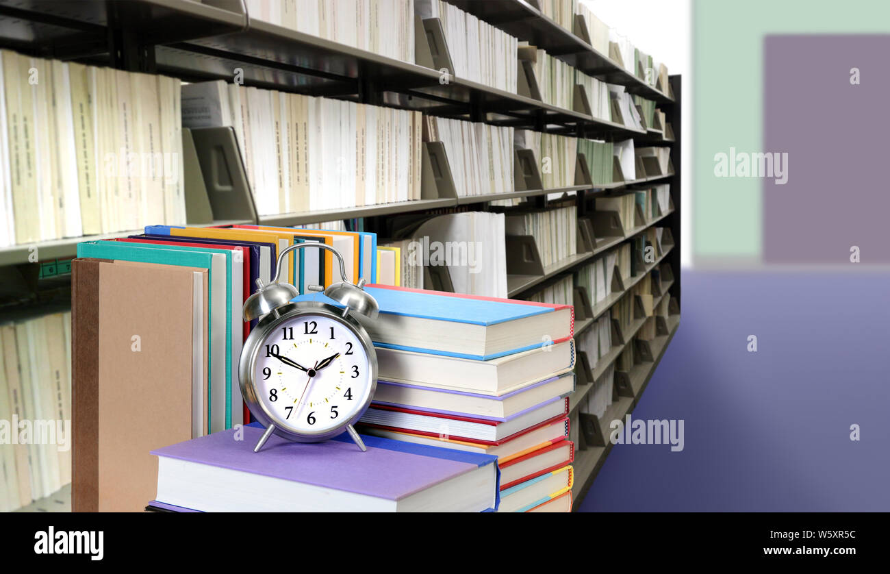 stack of books in library for education concept Stock Photo - Alamy