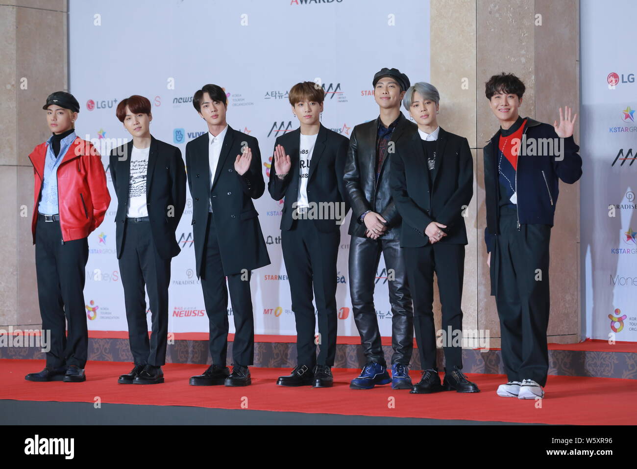 Members of South Korean boy band BTS, also known as the Bangtan Boys ...