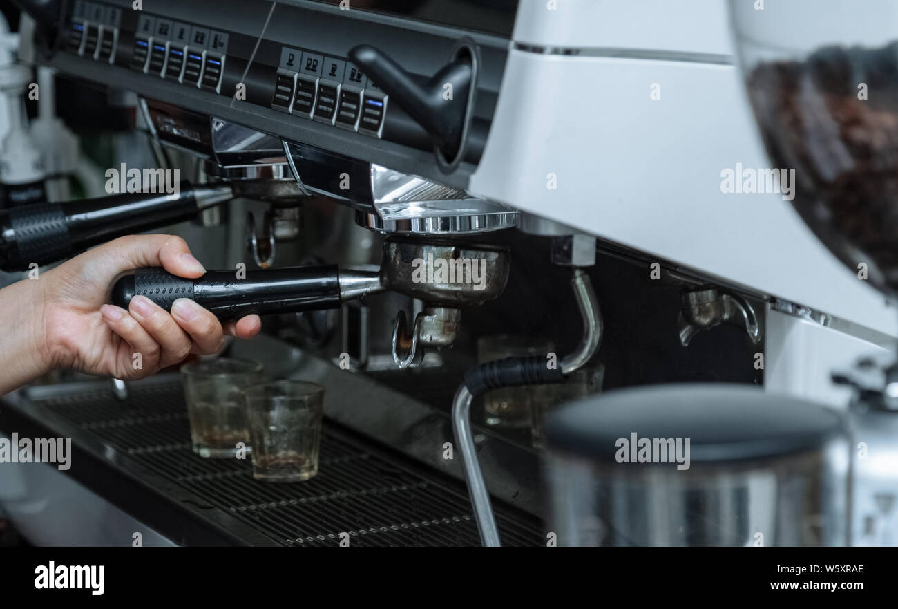 Indoor.A coffee making machine.Coffee machine operating platform. Hold ...