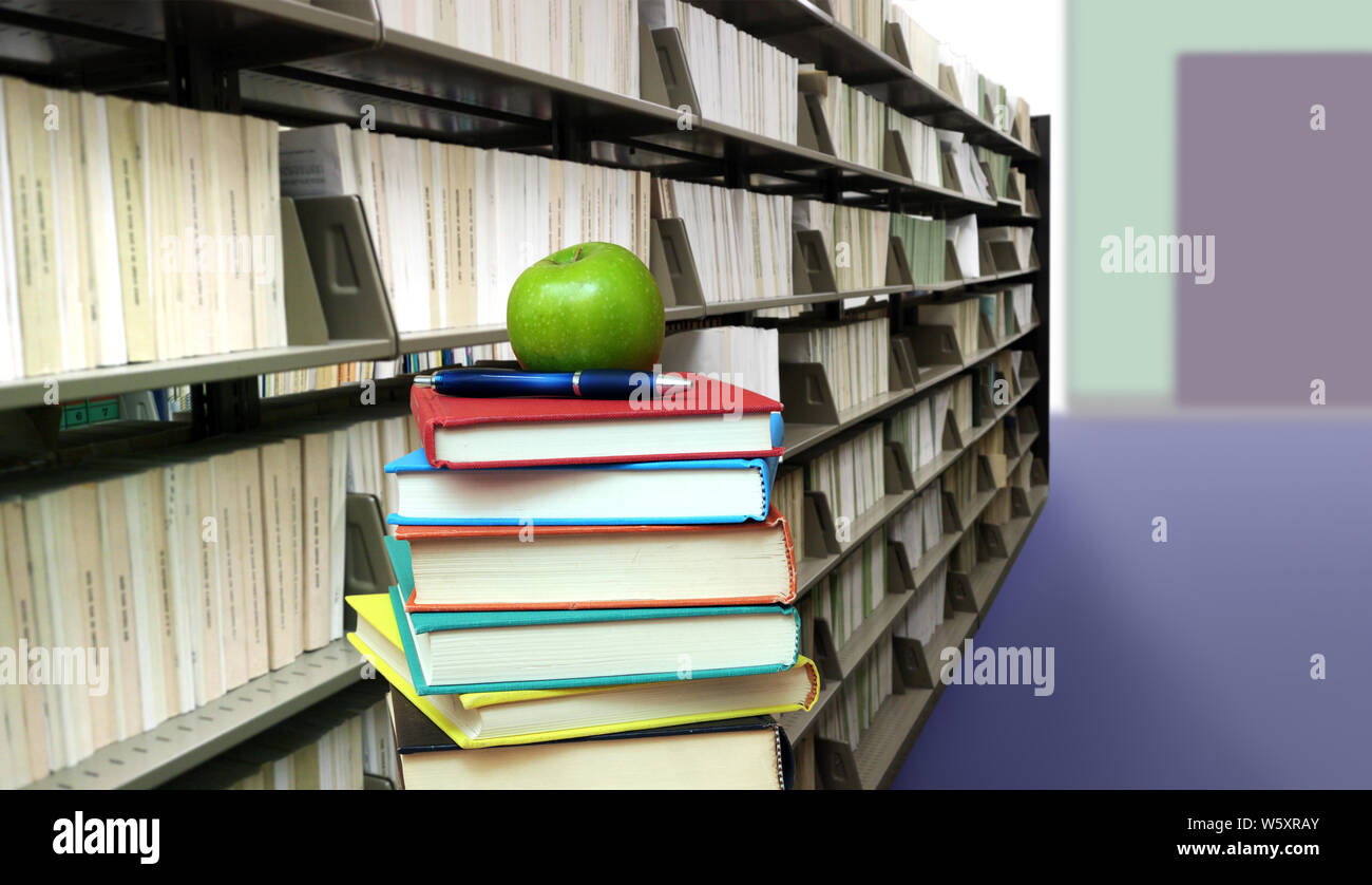 stack of books in library for education concept Stock Photo - Alamy