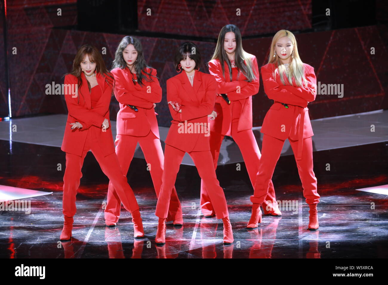 Members of South Korean girl group EXID perform during the South Korean ...