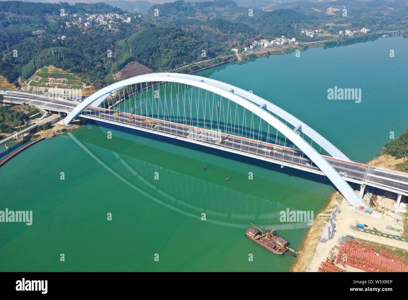 An aerial view of the Guantang Bridge in Liuzhou city, south China's ...