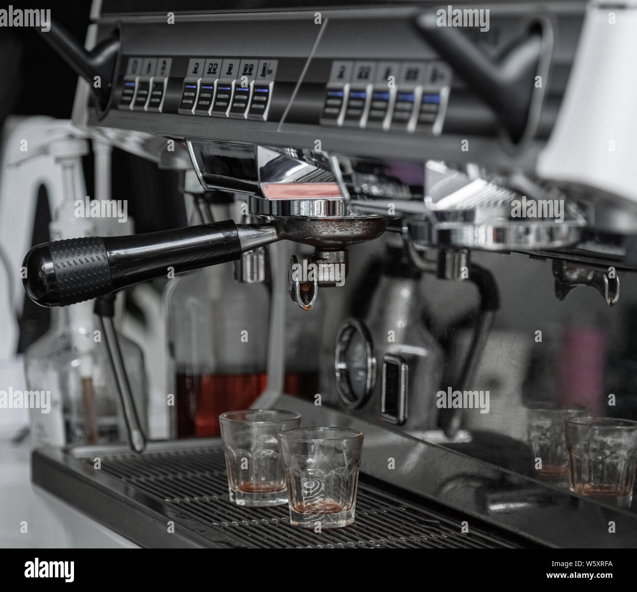 Coffee machine console.Stainless steel stainless steel machine close-up ...