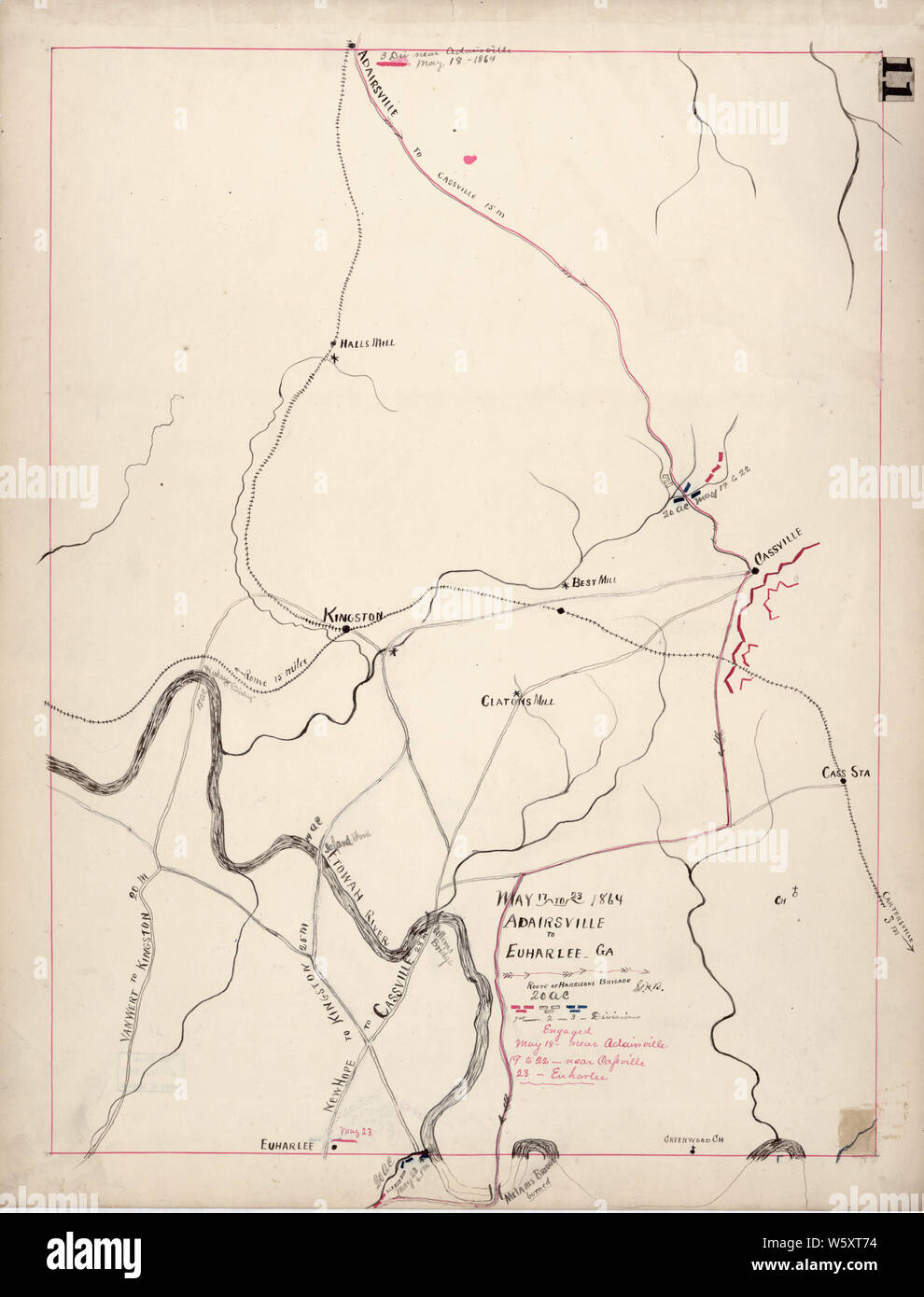 Civil War Maps 1112 May 17 to 23 1864 Adairsville to Euharlee GA route ...