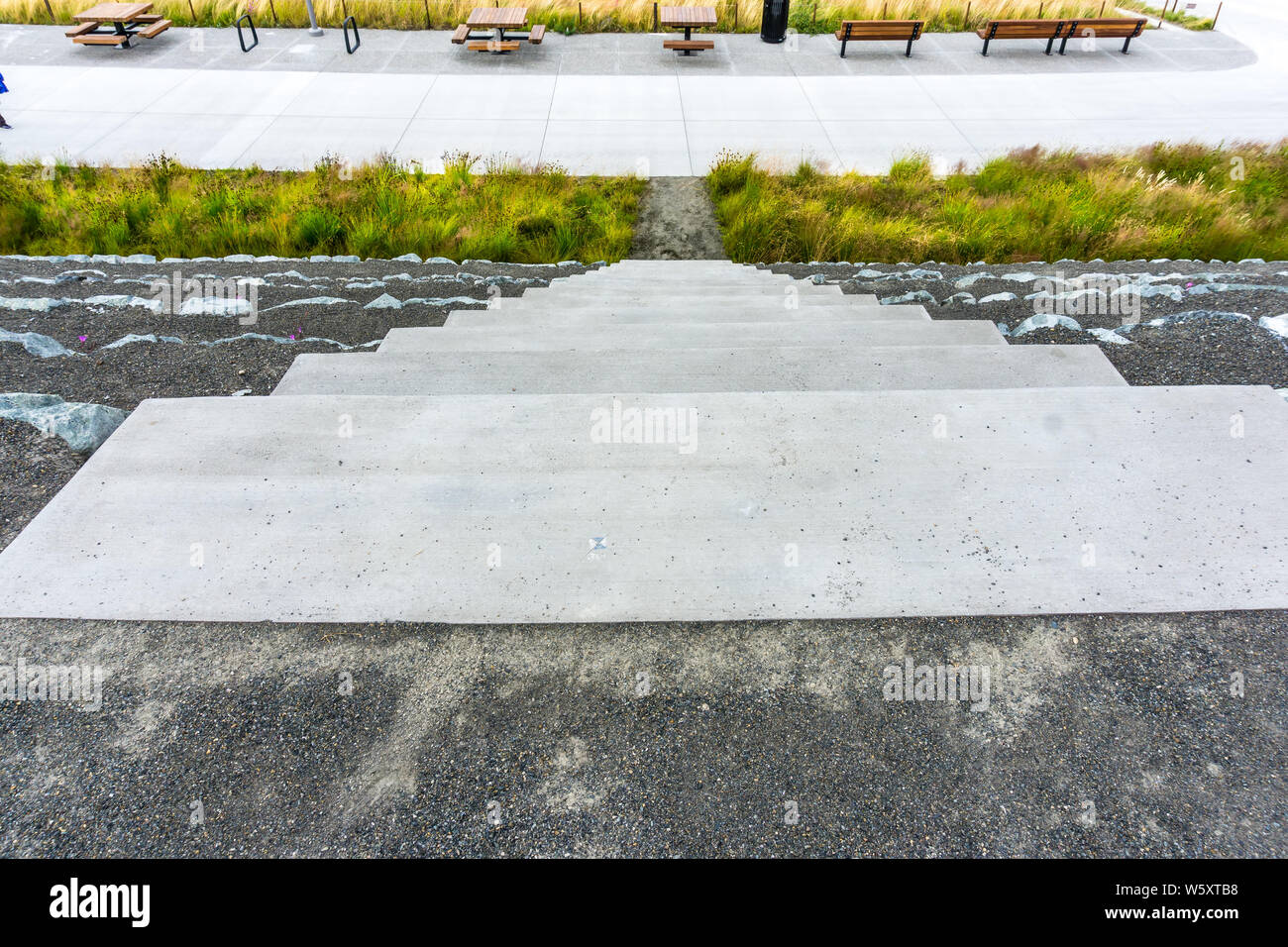 Steps lead down to a walkway at Dune Peninsula Park in Tacoma ...