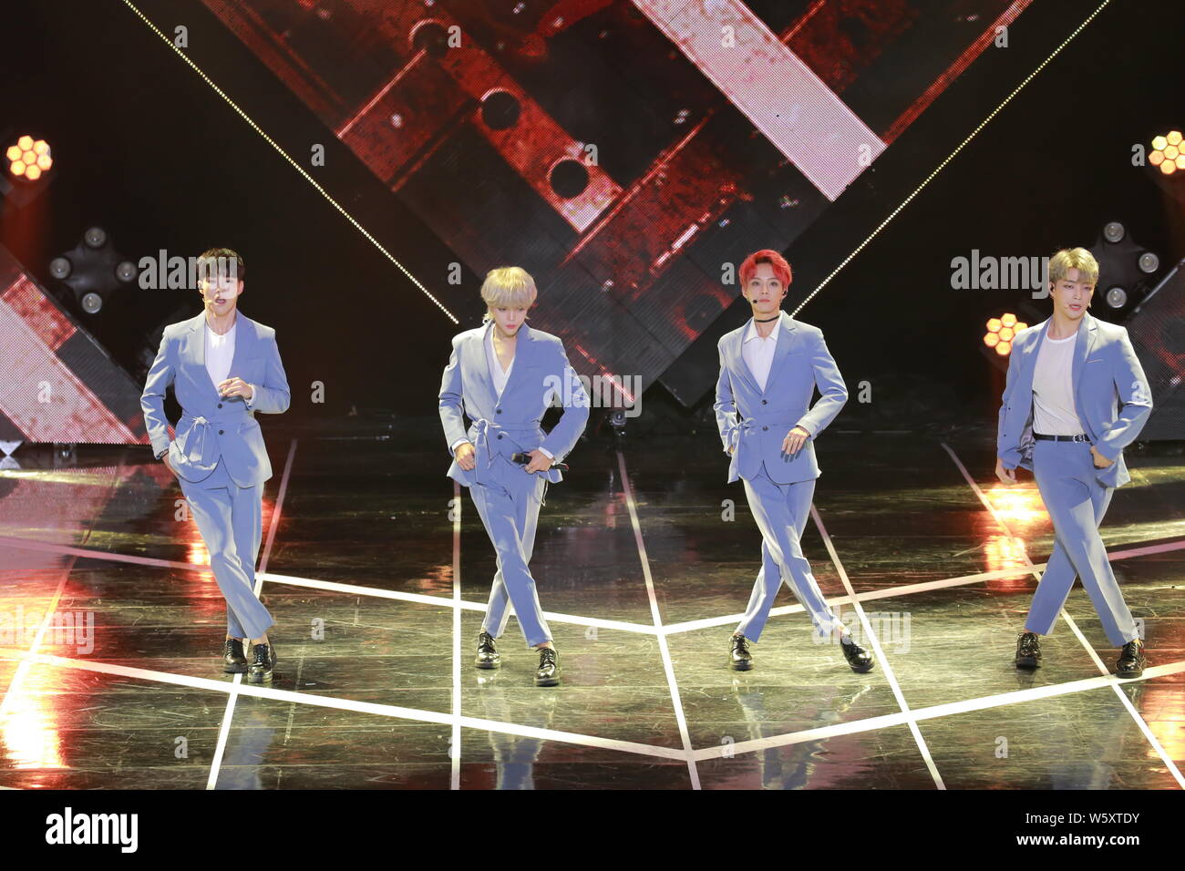 Members of South Korean boy group N.tic perform during the South Korean ...