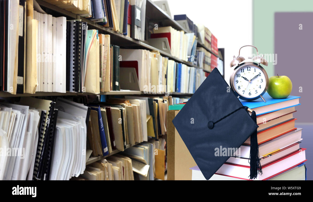 stack of books in library for education concept Stock Photo - Alamy