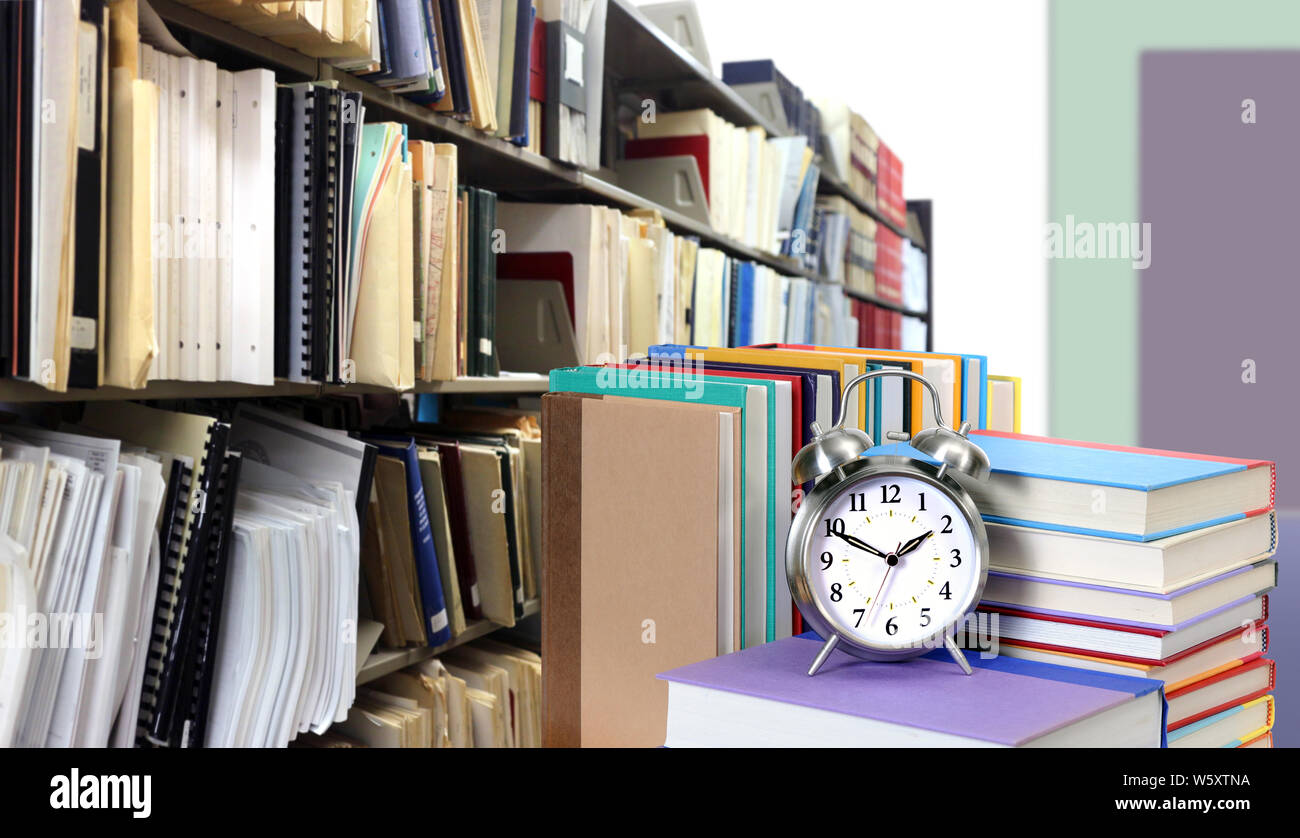 stack of books in library for education concept Stock Photo - Alamy