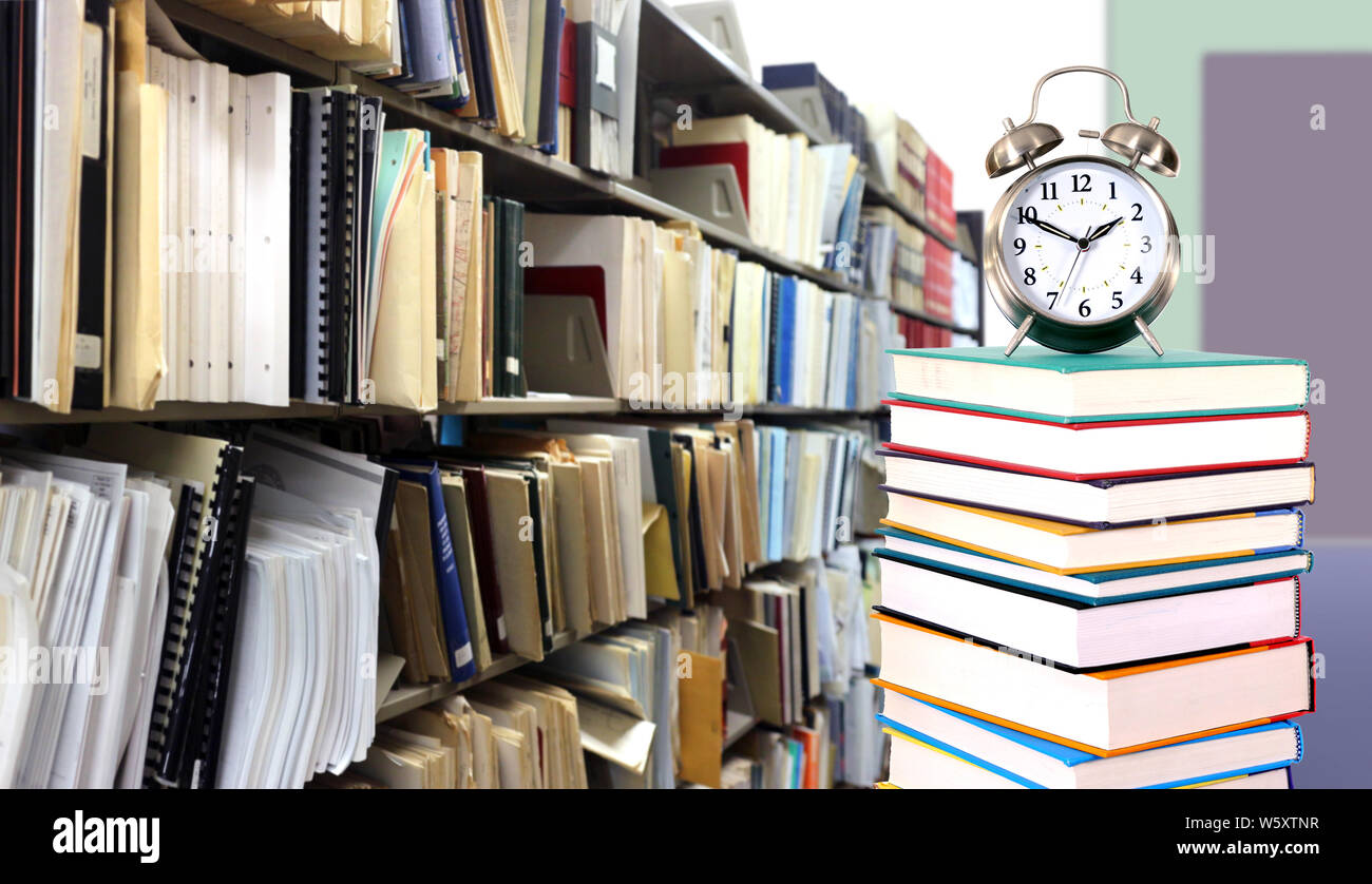 stack of books in library for education concept Stock Photo - Alamy