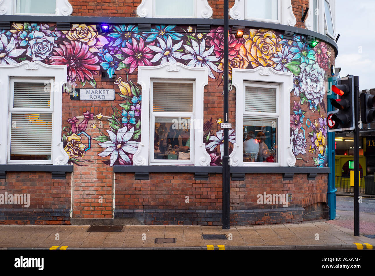 Doncaster, UK - May 11 2019: Flower graffiti mural decorates the ...