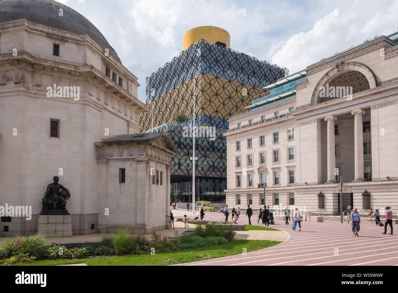 Contrasting buildings Baskerville House, Hall of Memory and Library of Birmingham in Centenary ...