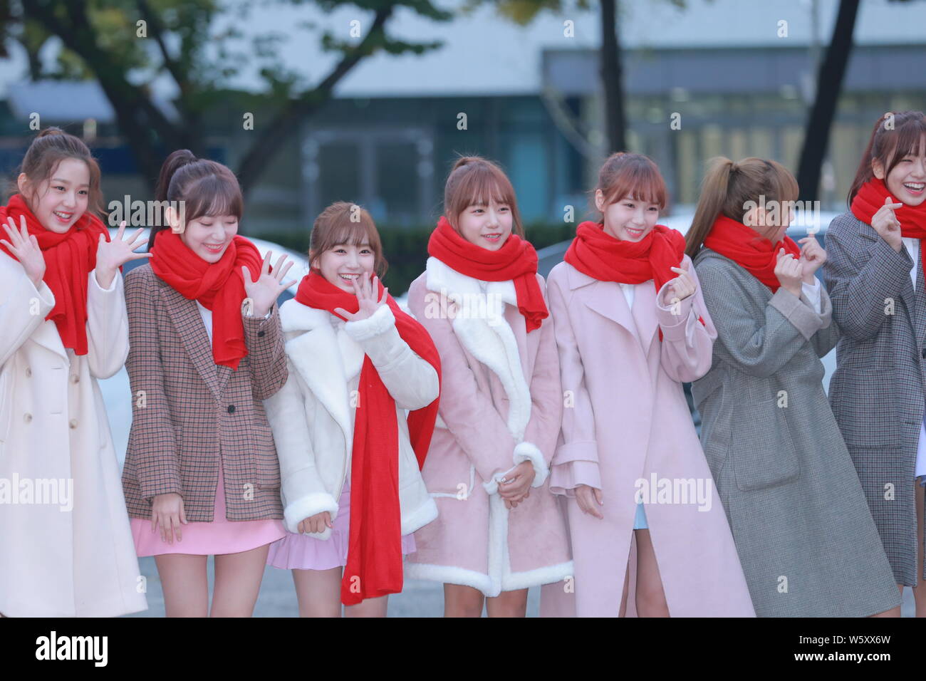 Members of South Korean girl group Izone, stylized as IZ*ONE, attend ...