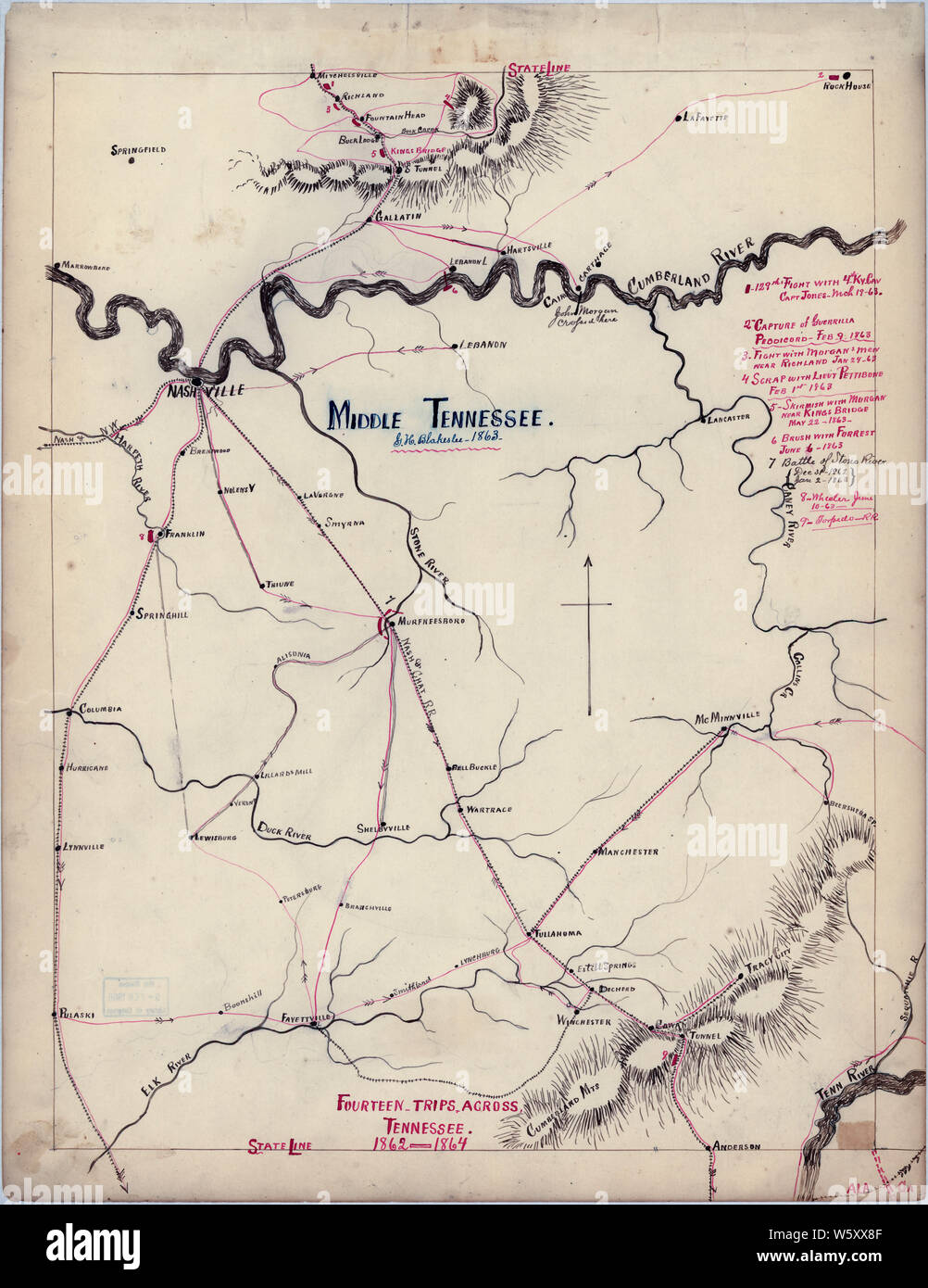 Middle Tennessee Civil War Map Map Of Civil War Hi Res Stock