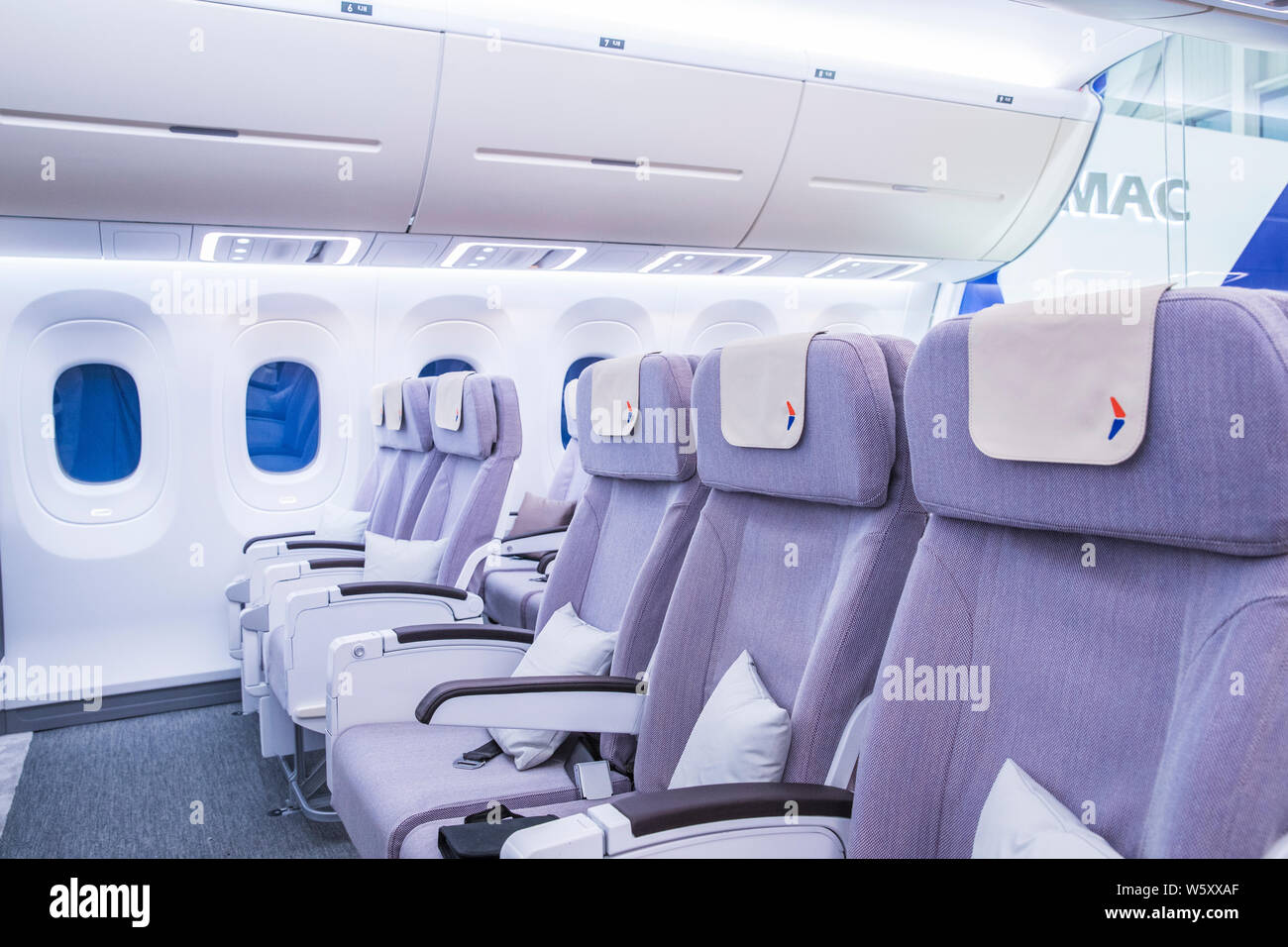 Interior view of a full-size mock-up of the CR929 widebody jet ...