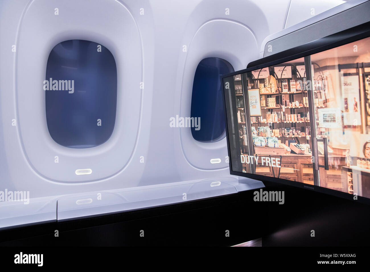 Interior view of a full-size mock-up of the CR929 widebody jet ...