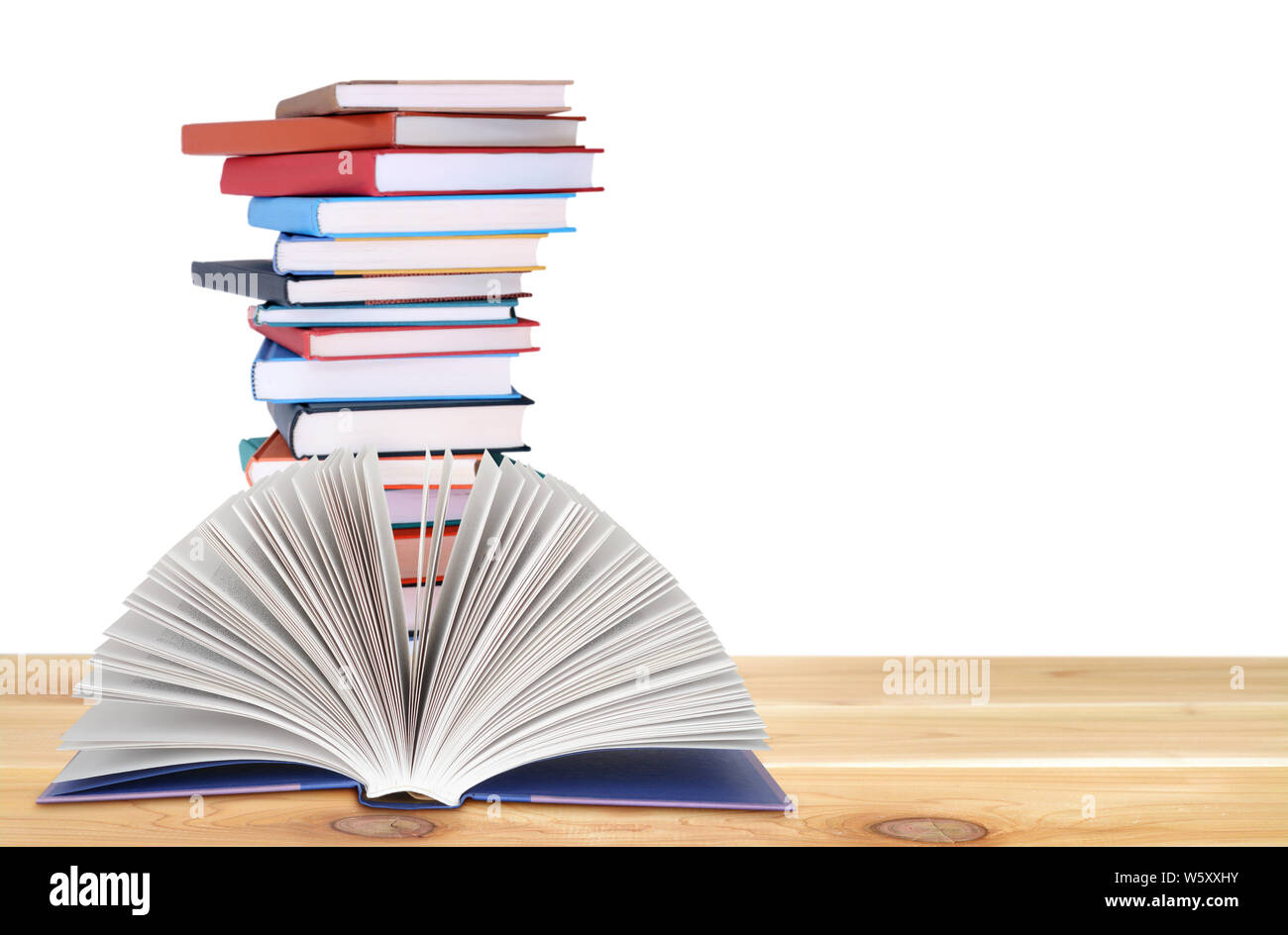 open book on the wooden table isolated on white background Stock Photo ...