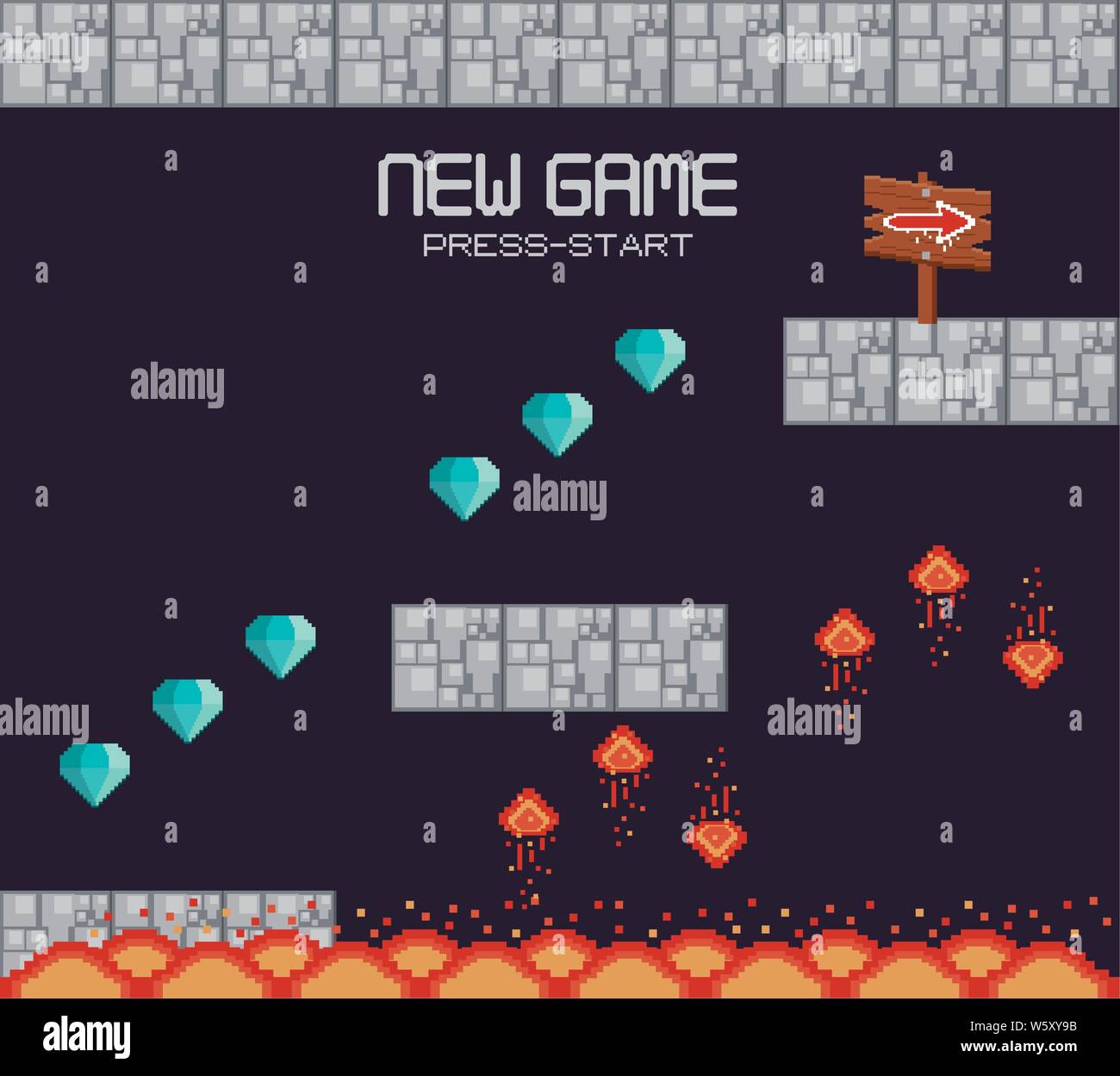 Retro videogame scenery with terrain pixelated Stock Vector Image & Art ...