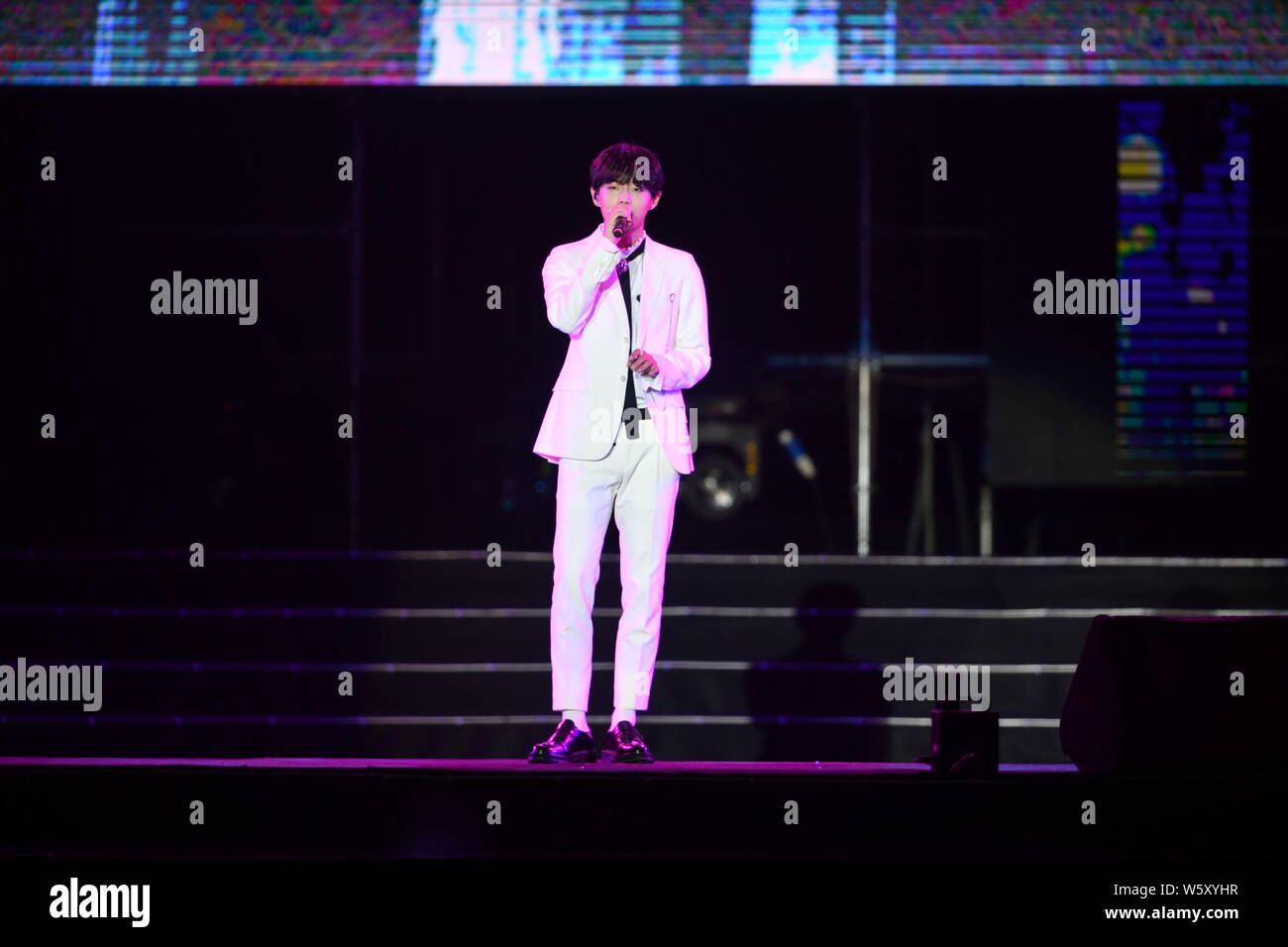 Chinese singer Jin Longguo of South Korean project boy band JBJ performs during the 2018 Asian ...