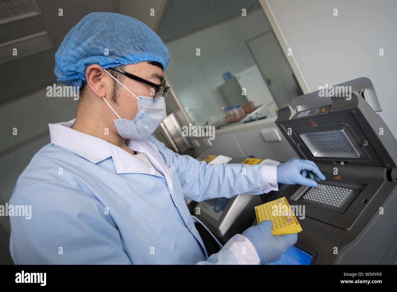 A Chinese medical worker performs genetic testing on fertilized eggs or ...