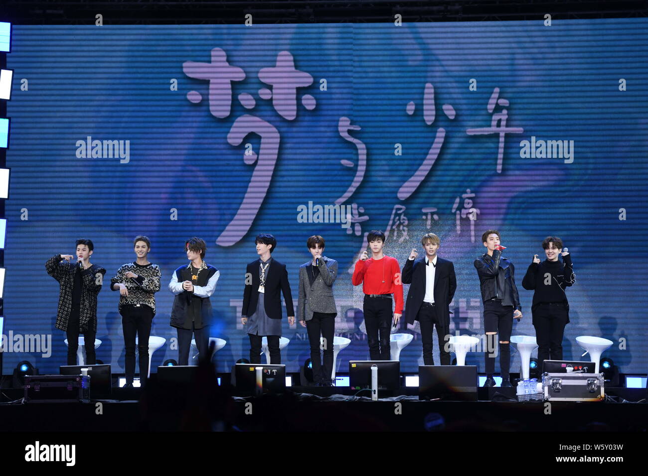 Members of Chinese boy group Nine Percent attend the launch event for ...