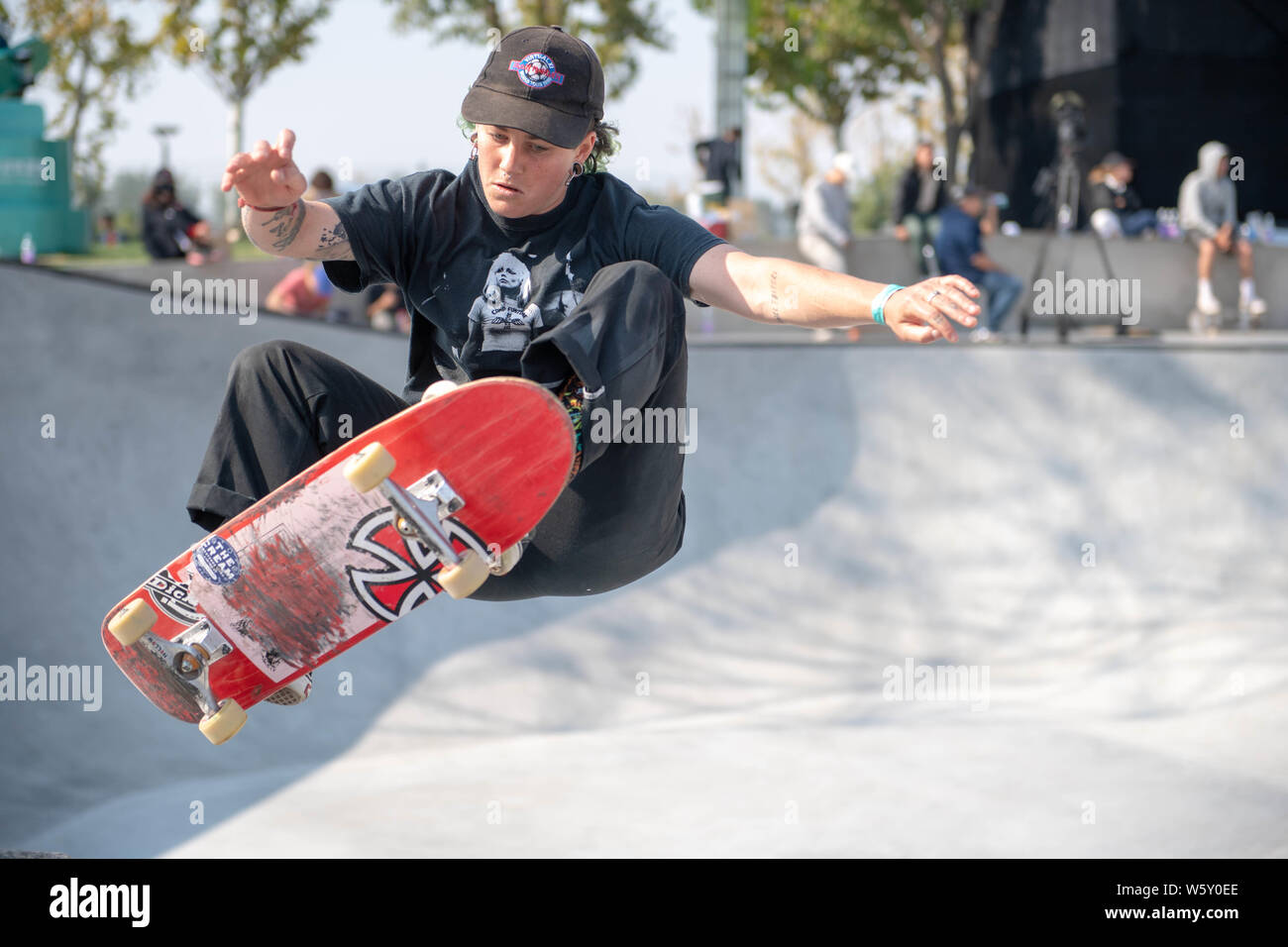 A player competes in the women's final match during the 2018 World ...