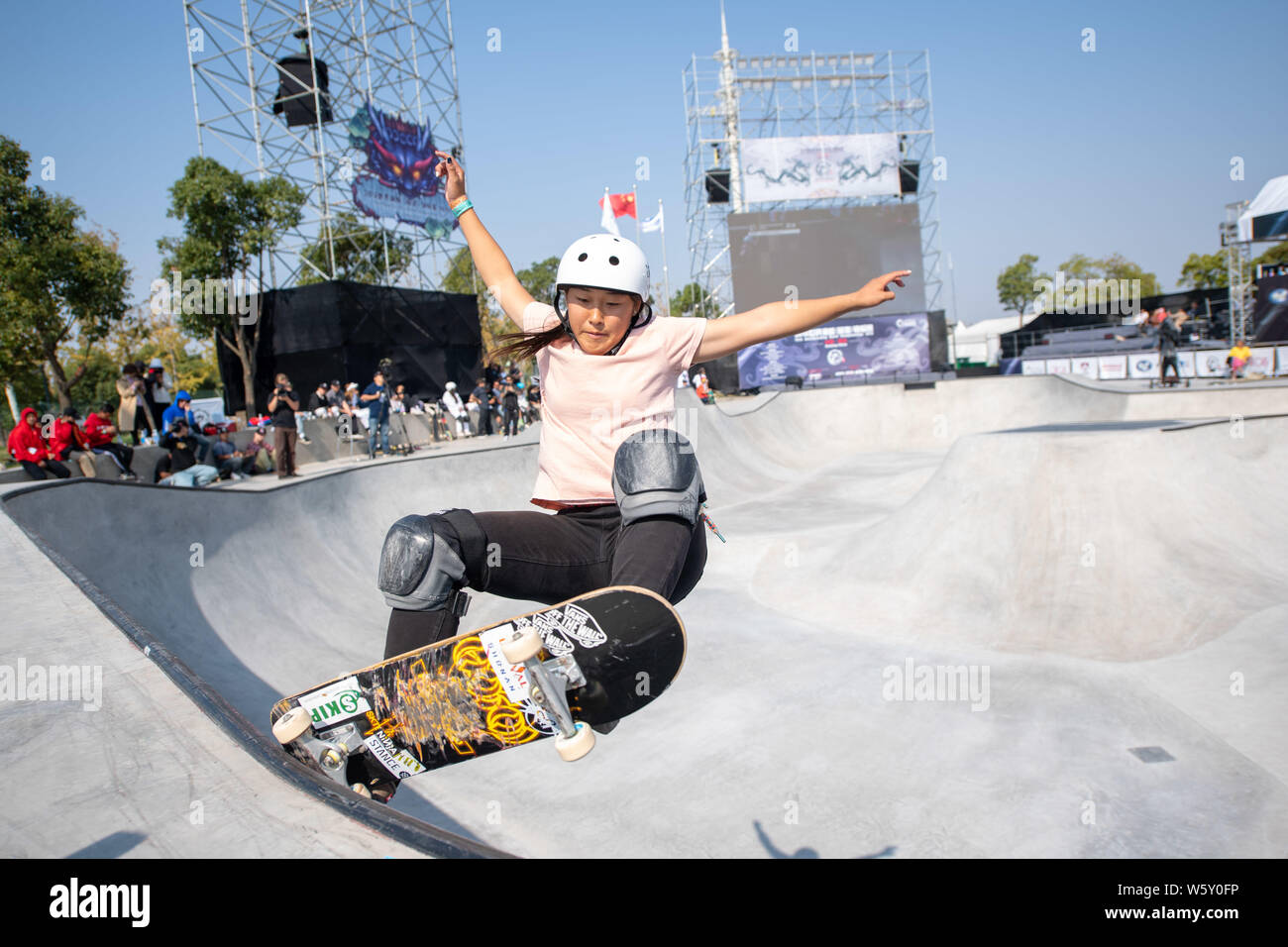 A player competes in the women's final match during the 2018 World ...