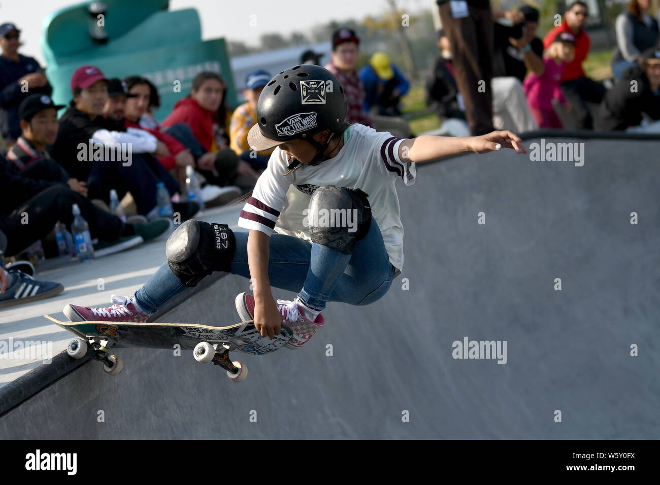 A player competes in the women's final match during the 2018 World ...