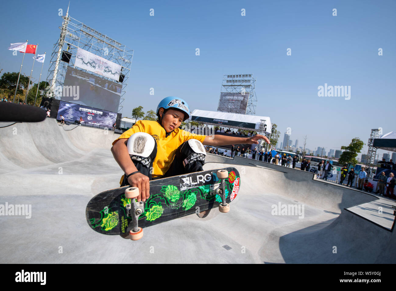 A player competes in the women's final match during the 2018 World ...