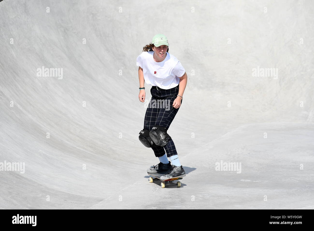 A player competes in the women's final match during the 2018 World ...