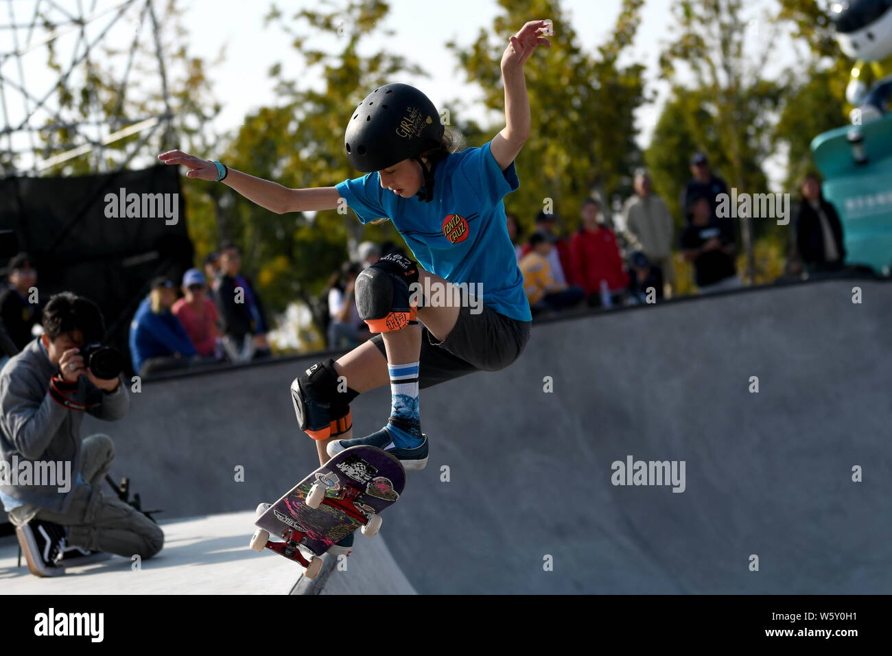 A player competes in the women's final match during the 2018 World ...