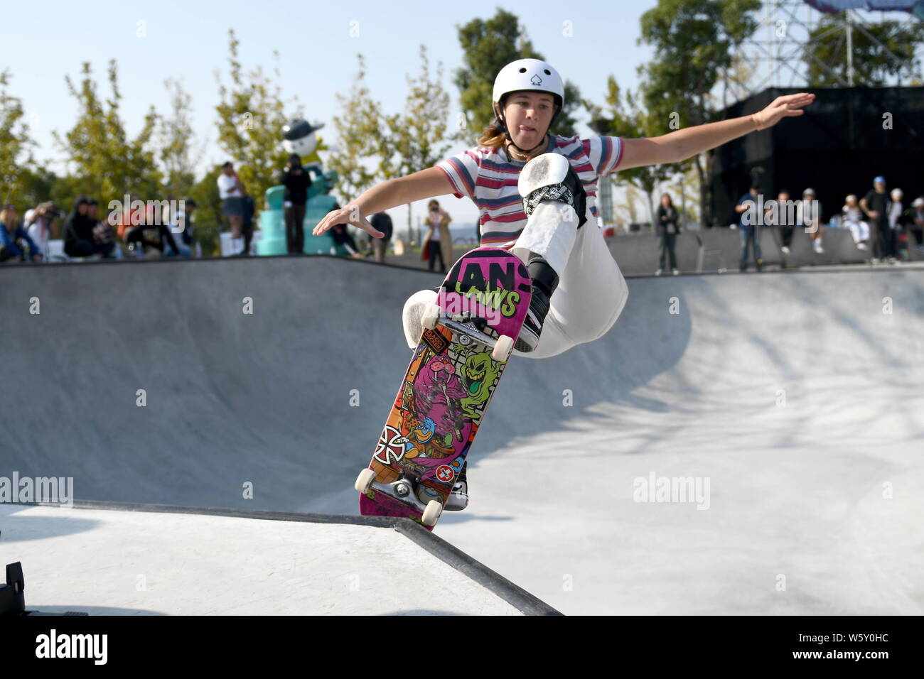 A player competes in the women's final match during the 2018 World ...
