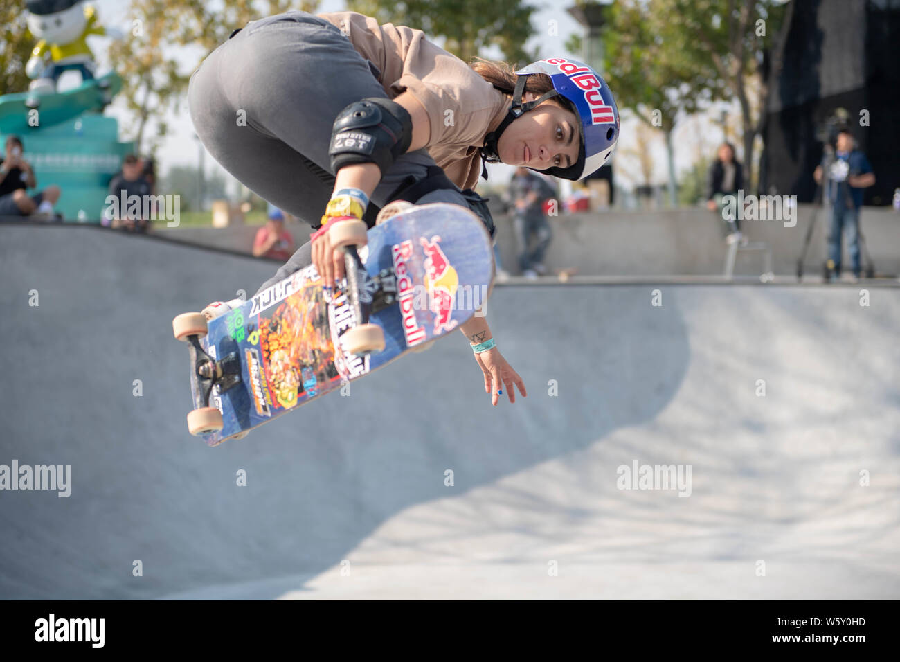 A player competes in the women's final match during the 2018 World ...