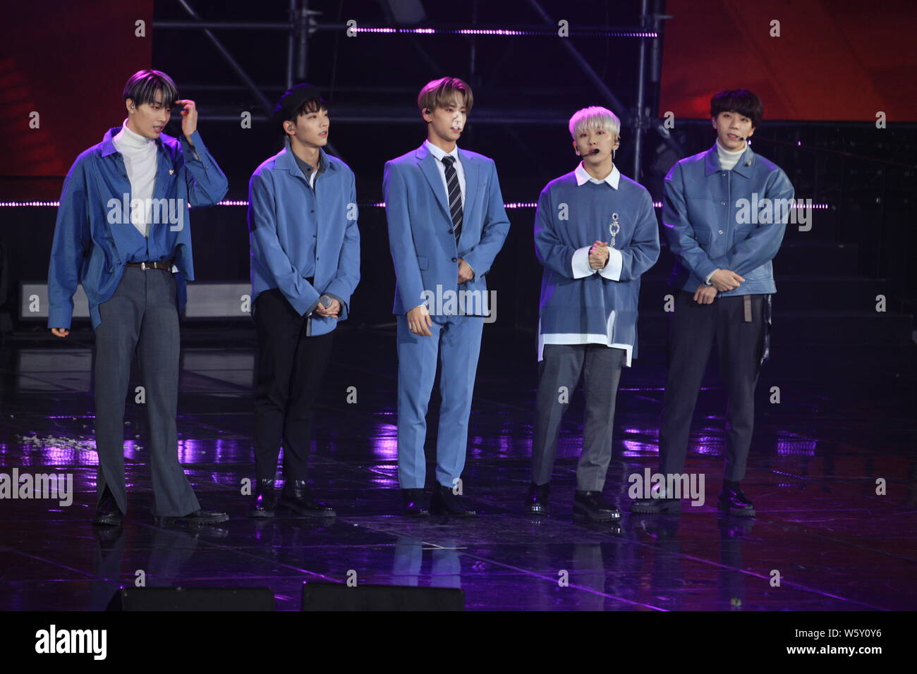 Members of South Korean boy group Hotshot perform during the 2018 MBN Hero Concert in Seoul ...