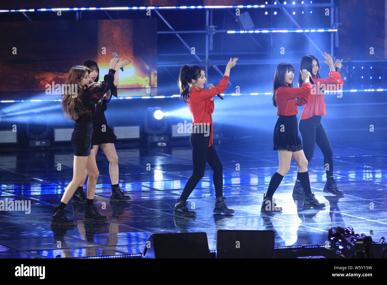 Members of South Korean girl group GFriend perform during the 2018 MBN Hero Concert in Seoul ...