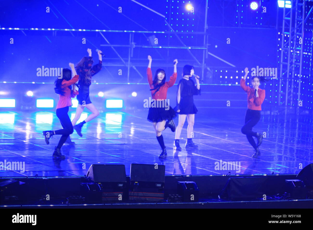 Members of South Korean girl group GFriend perform during the 2018 MBN Hero Concert in Seoul ...